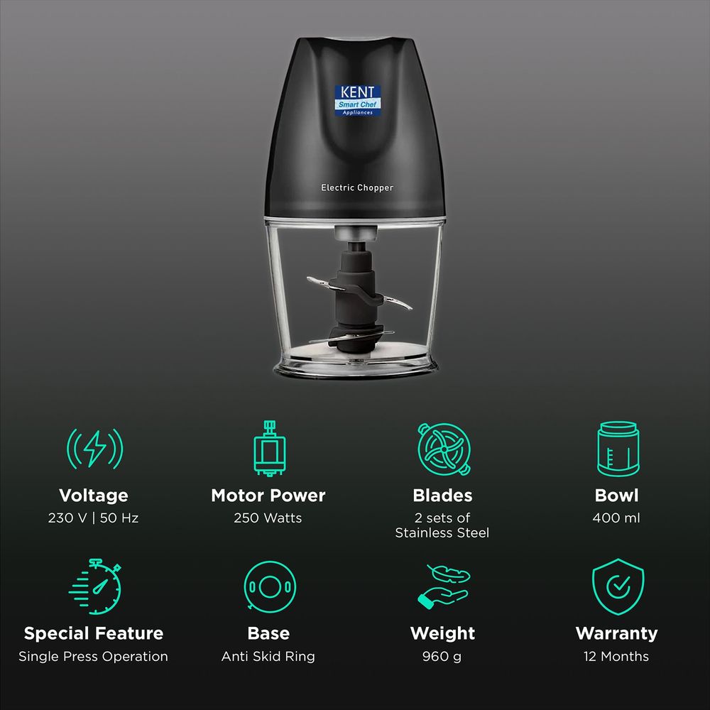 Buy KENT 250 Watt Vegetable Chopper with 2 Blades (Black) Online - Croma