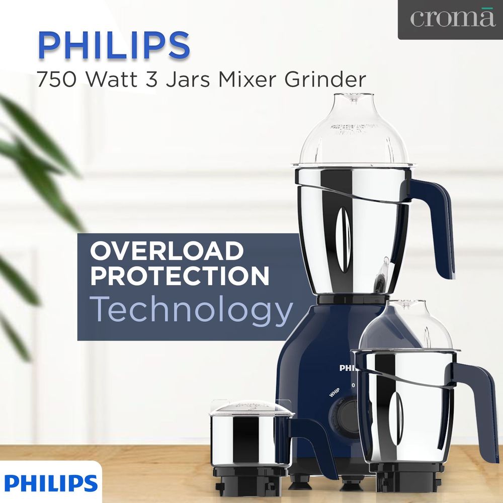 Buy PHILIPS 750 Watt 3 Jars Mixer Grinder (Turbo Motor, Premium Blue ...