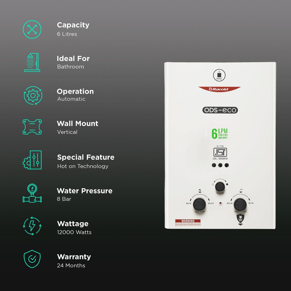 Buy Racold PNG ODS-ECO 6 Litre Vertical Instant Geyser with Oxygen ...