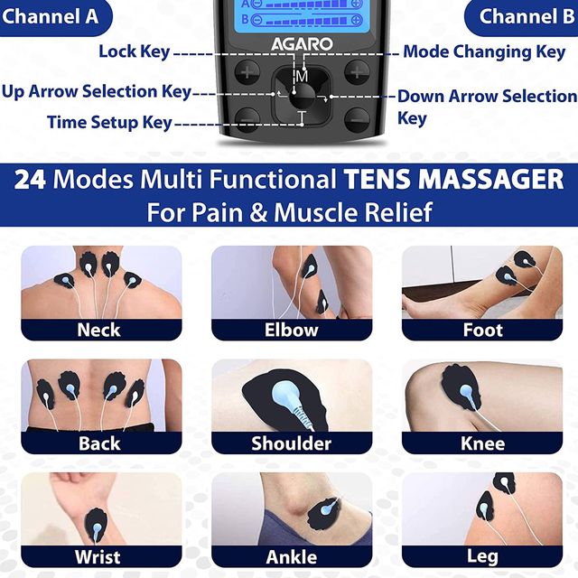 Buy AGARO Tens Dual Channel Knee, Back, Neck Massager (20 Intensity ...