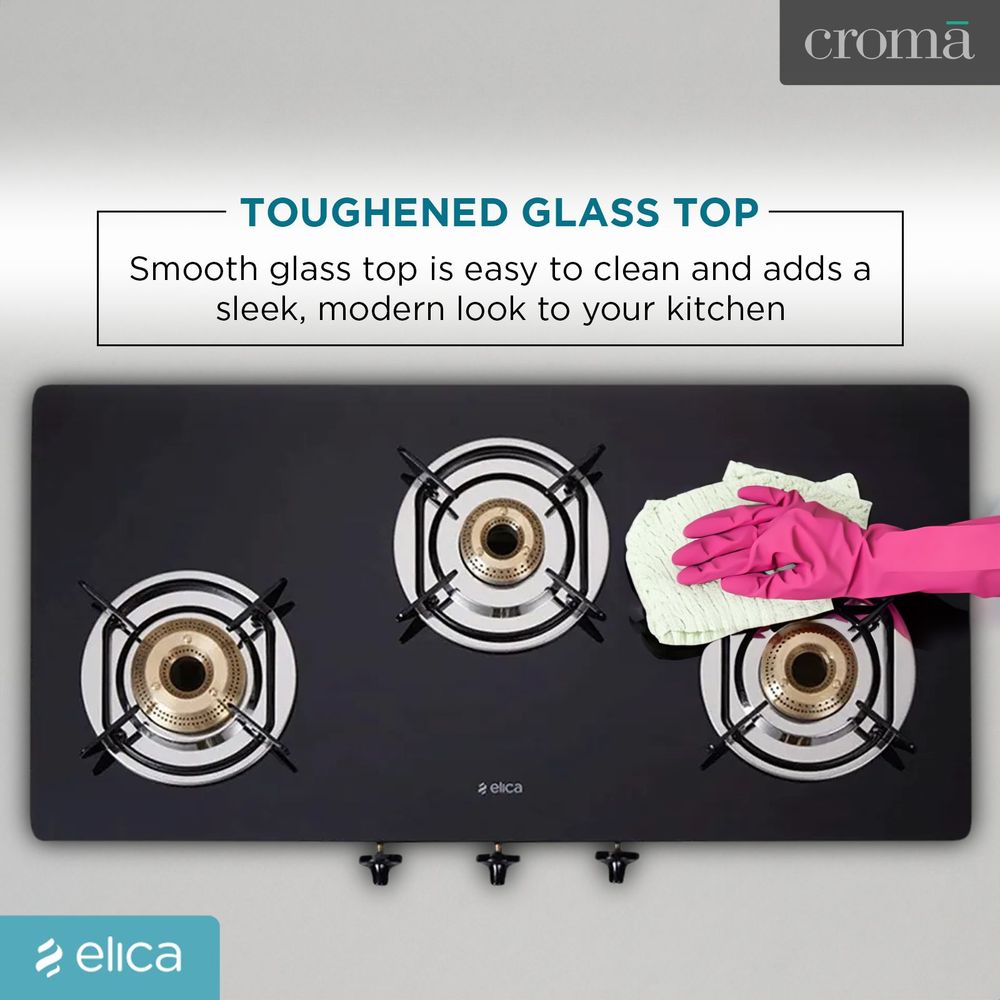 Buy elica 773 CT DT VETRO Toughened Glass Top 3 Burner Automatic Gas ...