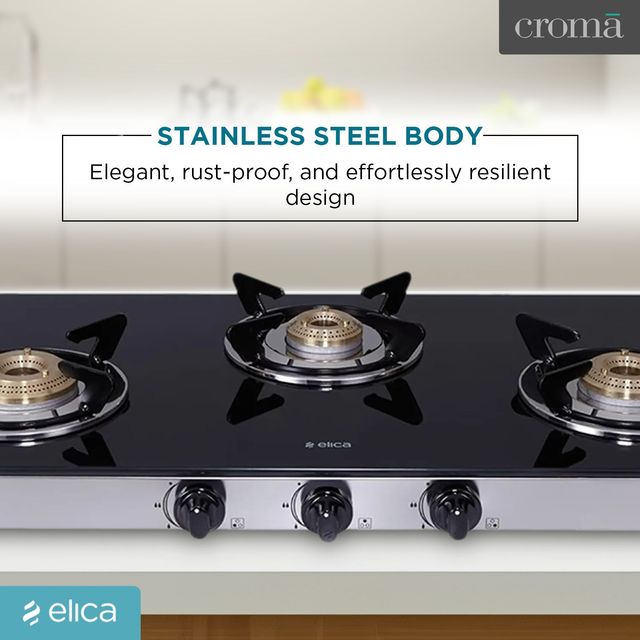 Buy elica 773 CT DT VETRO Toughened Glass Top 3 Burner Automatic Gas ...