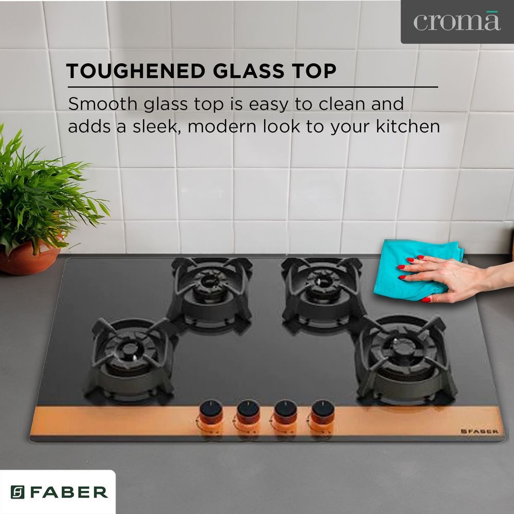 Buy Faber Utopia Pro HT 804 BR CI Toughened Glass Top 4 Burner ...