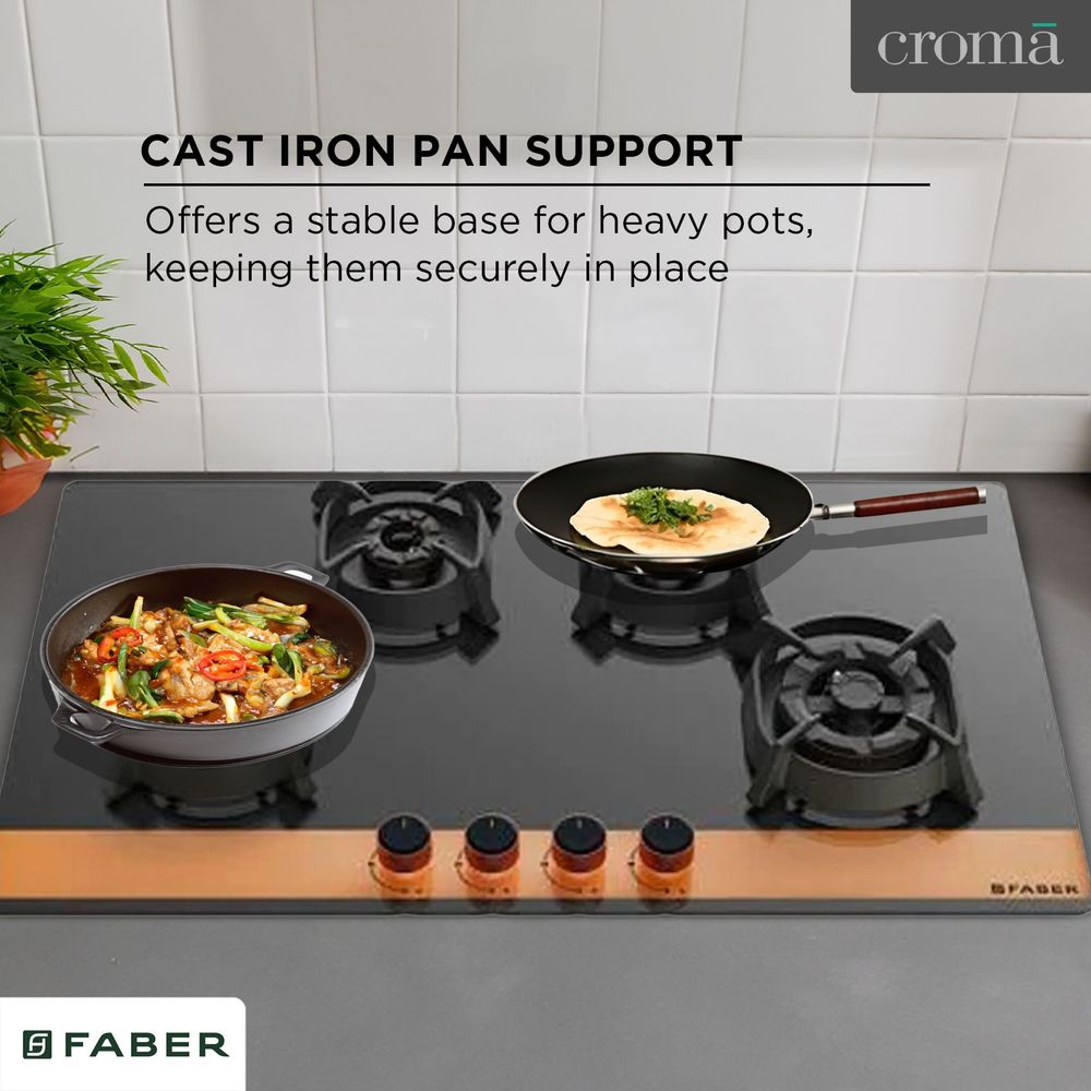 Buy Faber Utopia Pro HT 804 BR CI Toughened Glass Top 4 Burner ...