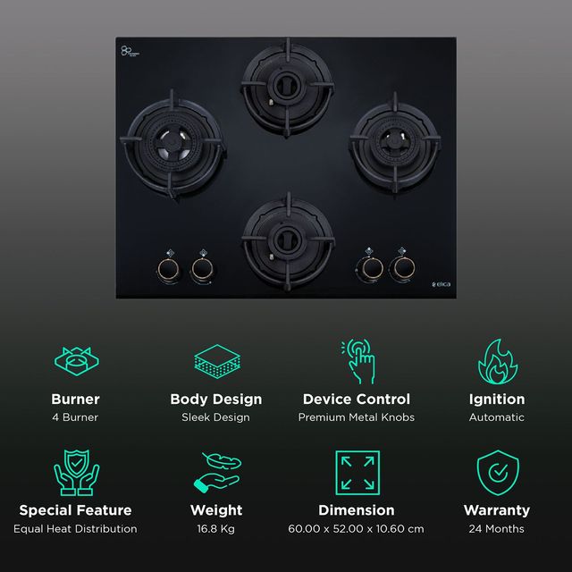 Buy elica FLEXI DFS AB Series 4 Burner Automatic Hob (Battery Operated ...