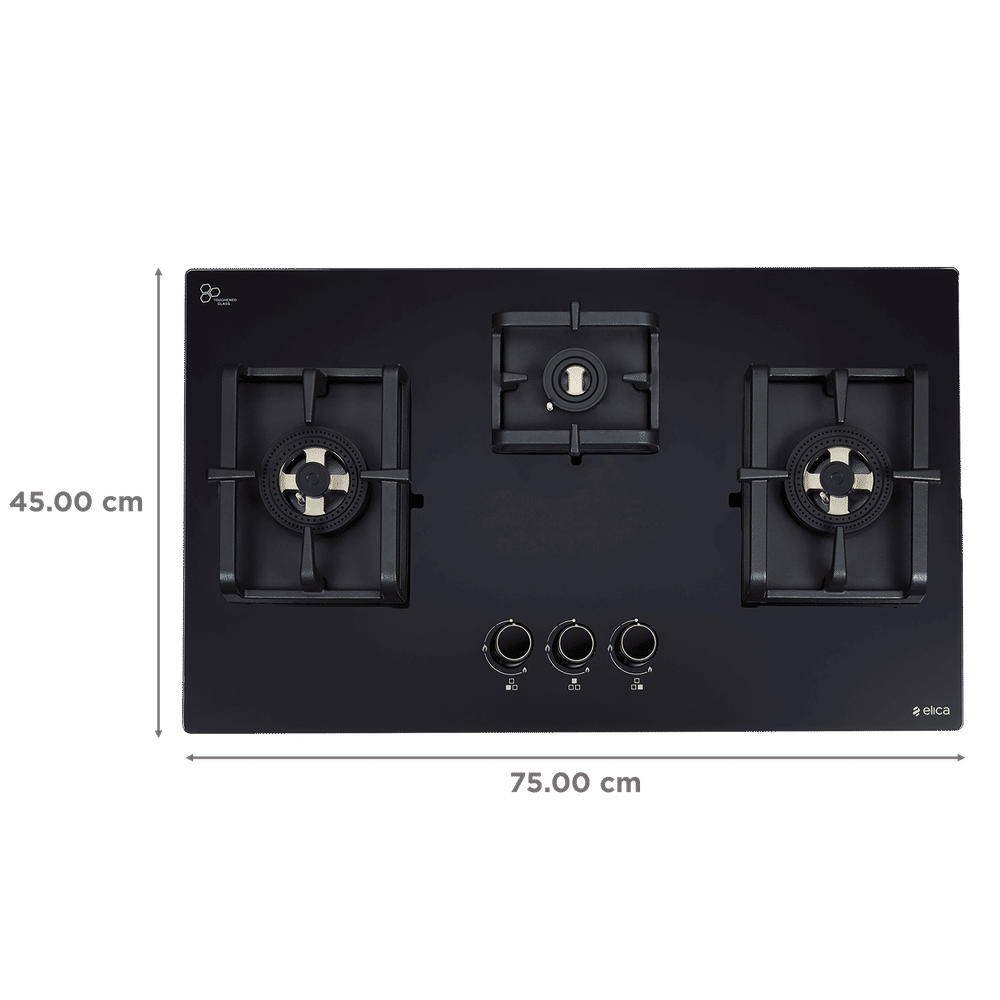 Buy elica FLEXI DFS FB 3B 75 DX Glass Top 3 Burner Automatic Hob (Cast ...