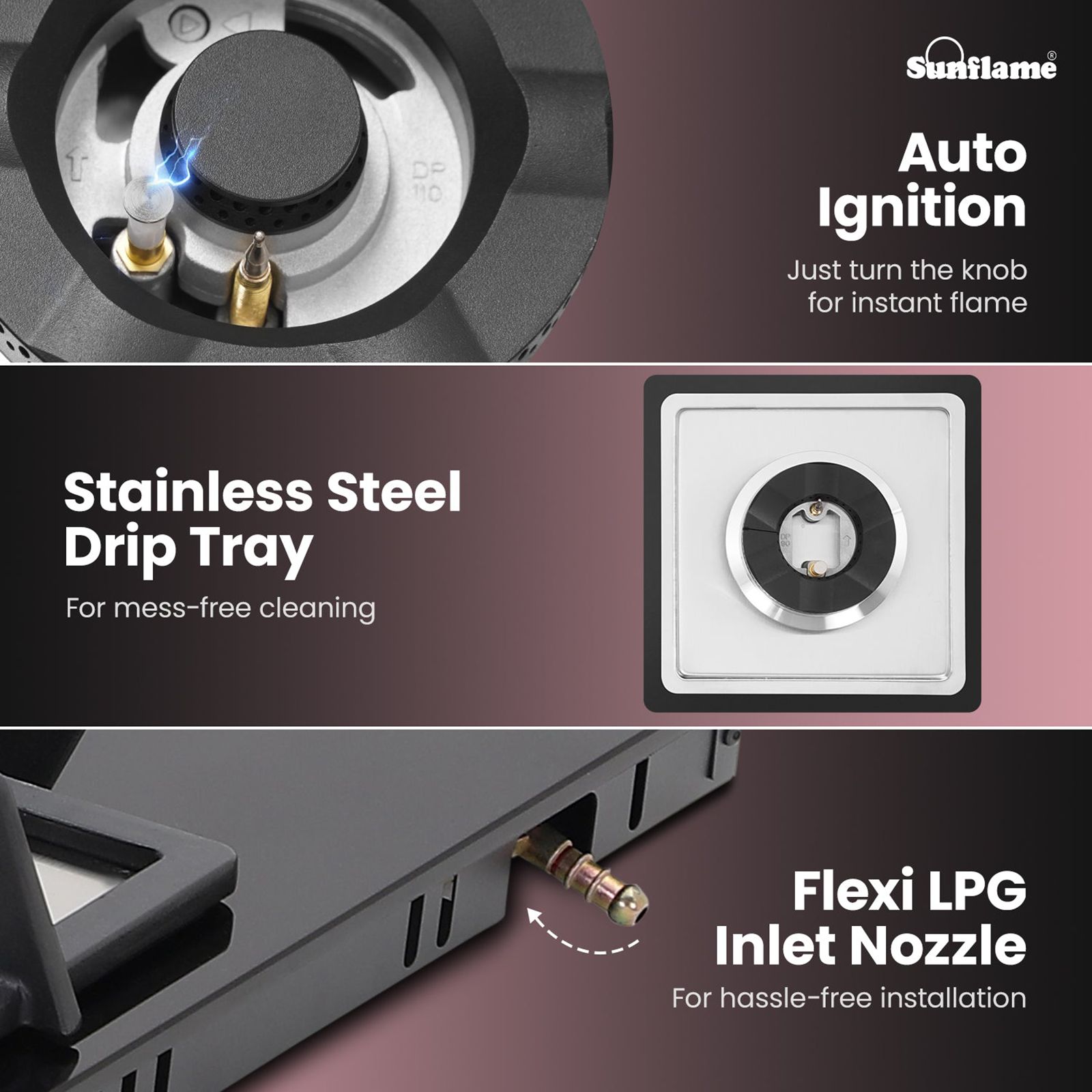 Buy Sunflame SHA 376 PHS Tempered Glass Top 3 Burner Automatic Hob ...